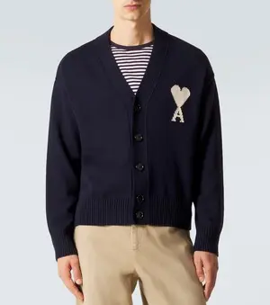 AMI Paris De Cœur Wool And Cotton Cardigan - Blue