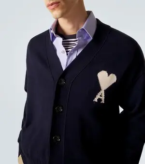AMI Paris De Cœur Wool And Cotton Cardigan - Blue