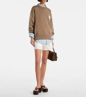 AMI Paris De Coeur Wool And Cotton Sweater - Beige