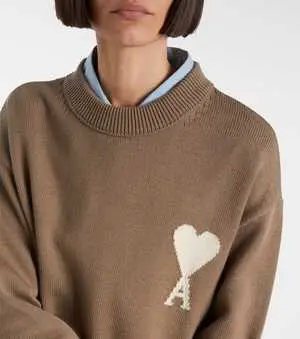 AMI Paris De Coeur Wool And Cotton Sweater - Beige