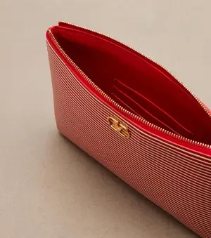 Valentino Garavani Vlogo Striped Leather Pouch - Red