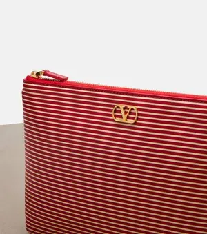 Valentino Garavani Vlogo Striped Leather Pouch - Red
