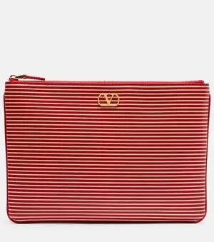 Valentino Garavani Vlogo Striped Leather Pouch Red