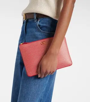 Valentino Garavani Vlogo Striped Leather Pouch - Red