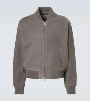 AMI Paris De Coeur Suede Bomber Jacket - Grey