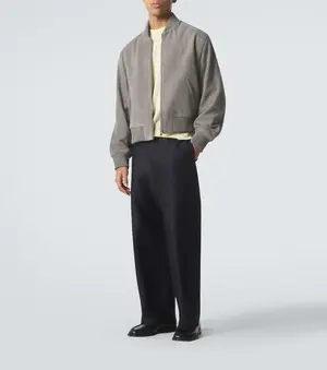 AMI Paris De Coeur Suede Bomber Jacket - Grey