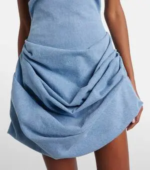 Magda Butrym Gathered Off-shoulder Denim Minidress - Blue