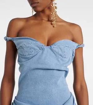 Magda Butrym Gathered Off-shoulder Denim Minidress