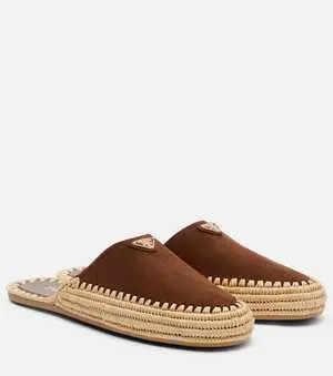 Prada Suede And Jute Mules