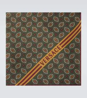 Versace Logo Printed Silk Pocket Square