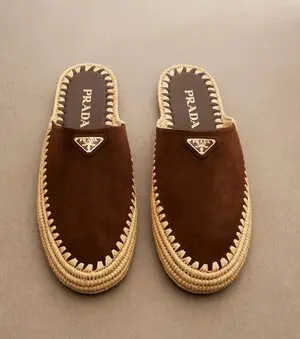Prada Suede And Jute Mules - Brown