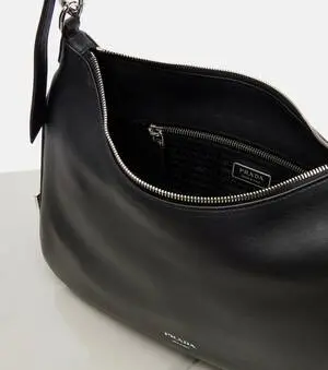 Prada Fold Large Leather Shoulder Bag - Black
