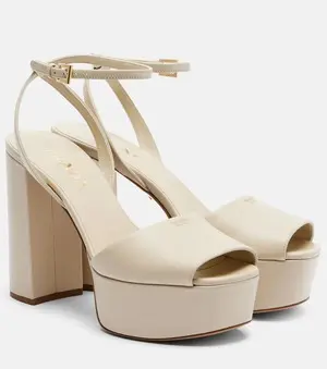 Prada Leather Platform Sandals - Beige