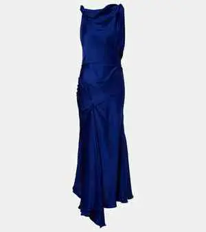 Victoria Beckham Draped Asymmetric Satin Midi Dress