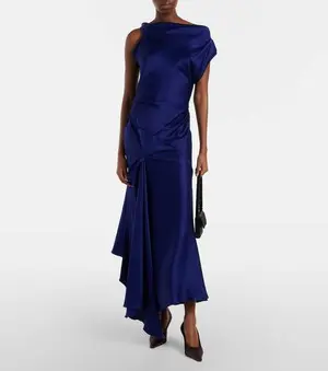 Victoria Beckham Draped Asymmetric Satin Midi Dress
