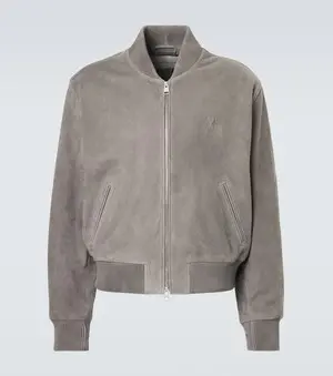AMI Paris De Cœur Suede Bomber Jacket - Grey