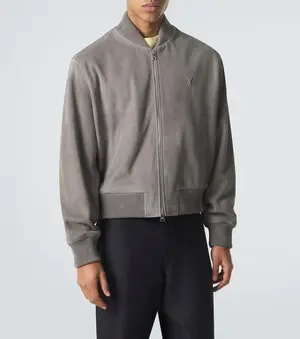 AMI Paris De Cœur Suede Bomber Jacket - Grey