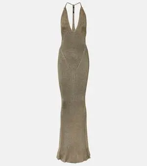 Roberto Cavalli Ribbed-knit Lamé Maxi Dress - Gold