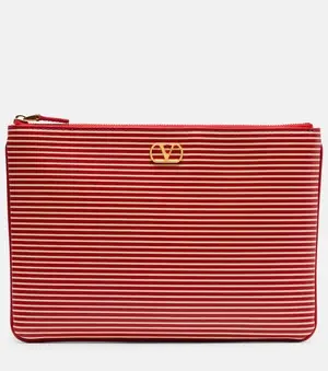 Valentino Garavani Vlogo Striped Leather Pouch - Red
