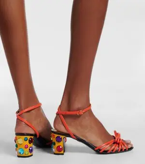 Dolce & Gabbana Keira Embellished Leather Sandals - Orange