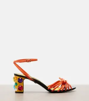 Dolce & Gabbana Keira Embellished Leather Sandals - Orange