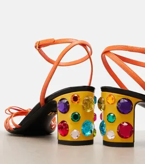Dolce & Gabbana Keira Embellished Leather Sandals - Orange