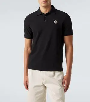 Moncler Logo Cotton Piqué Polo Shirt - Black
