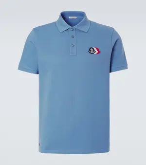 Moncler Logo Cotton Piqué Polo Shirt Blue