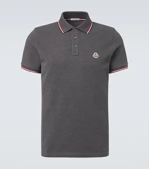 Moncler Logo Cotton Piqué Polo Shirt - Grey