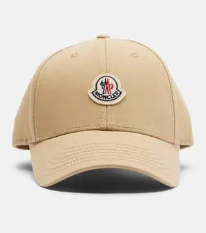 Moncler Logo Cotton Gabardine Baseball Cap - Beige