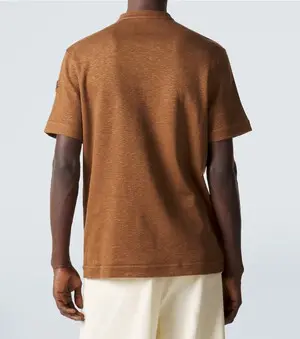 Moncler Cotton And Linen-blend Polo Shirt - Brown