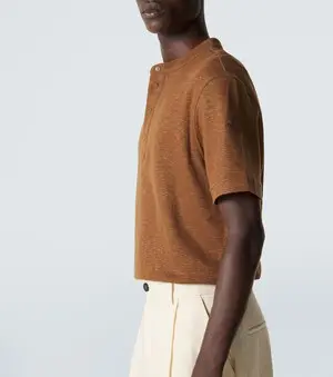 Moncler Cotton And Linen-blend Polo Shirt - Brown