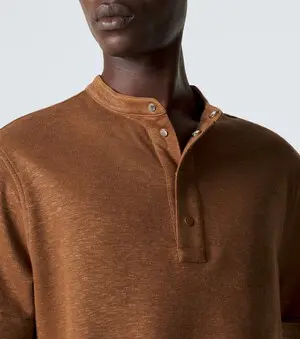 Moncler Cotton And Linen-blend Polo Shirt - Brown