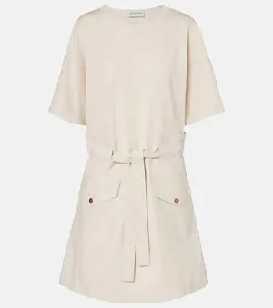 Moncler Belted Cotton-blend Jersey Minidress - White