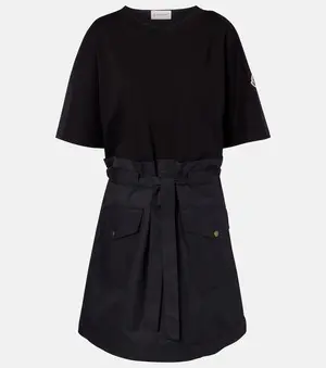 Moncler Belted Cotton-blend Jersey Minidress - Black