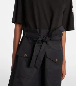 Moncler Belted Cotton-blend Jersey Minidress - Black