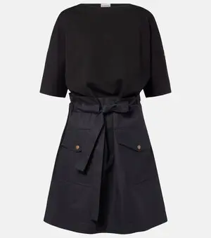 Moncler Belted Cotton-blend Jersey Minidress - Black