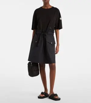 Moncler Belted Cotton-blend Jersey Minidress - Black