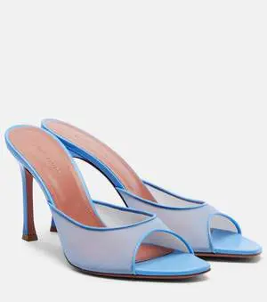 Amina Muaddi Alexa Leather-trimmed Mesh Mules - Blue