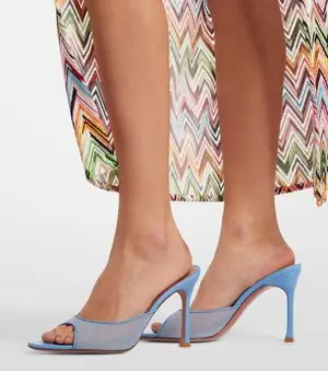 Amina Muaddi Alexa Leather-trimmed Mesh Mules - Blue