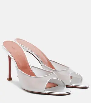 Amina Muaddi Alexa Leather-Trimmed Mesh Mules Silver