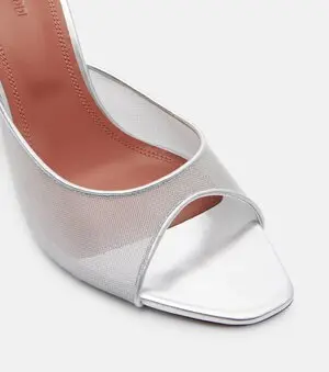 Amina Muaddi Alexa Leather-trimmed Mesh Mules - Silver
