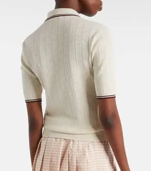 Moncler Pointelle Cotton Polo Shirt - White