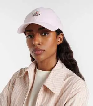 Moncler Logo Cotton Gabardine Baseball Cap - Pink