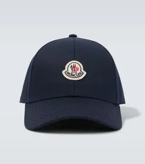 Moncler Logo Cotton Gabardine Baseball Cap - Blue