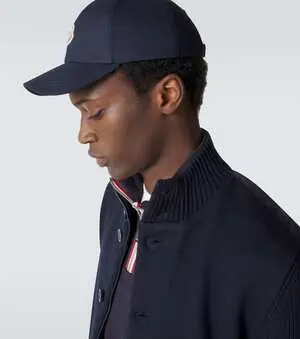 Moncler Logo Cotton Gabardine Baseball Cap - Blue