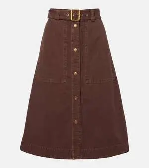 Moncler Belted Denim Midi Skirt - Brown