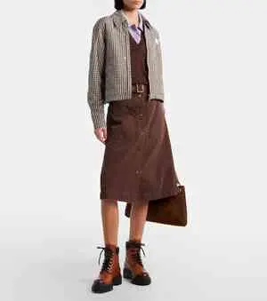 Moncler Belted Denim Midi Skirt - Brown