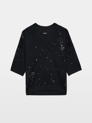 Zadig&Voltaire Wully Diamanté V-neck Sweater - Stone