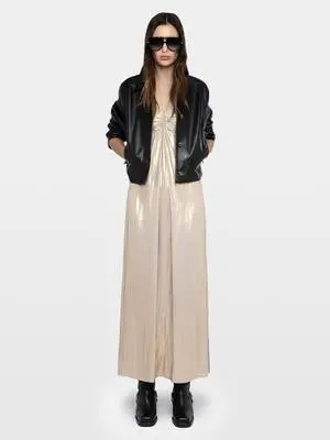 Zadig&Voltaire Rippie Satin Maxi Dress With Pleated Bodice - Gold
